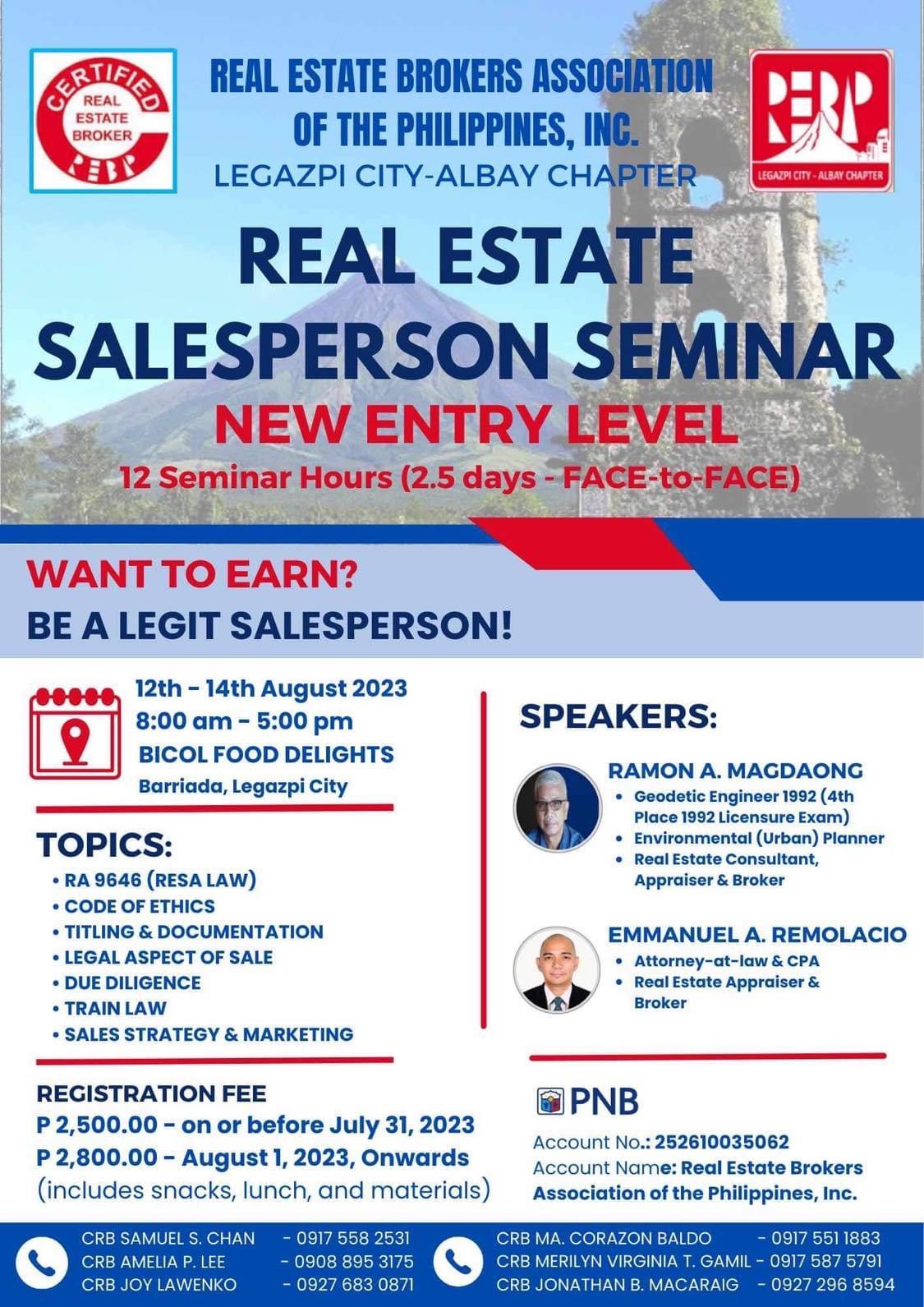 AUGUST REAL ESTATE CPD & TRAINING SCHEDULE - REBAP