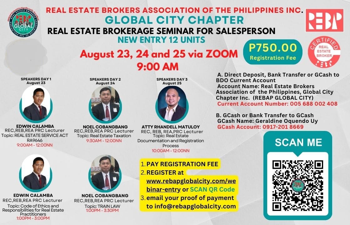 AUGUST REAL ESTATE CPD & TRAINING SCHEDULE - REBAP