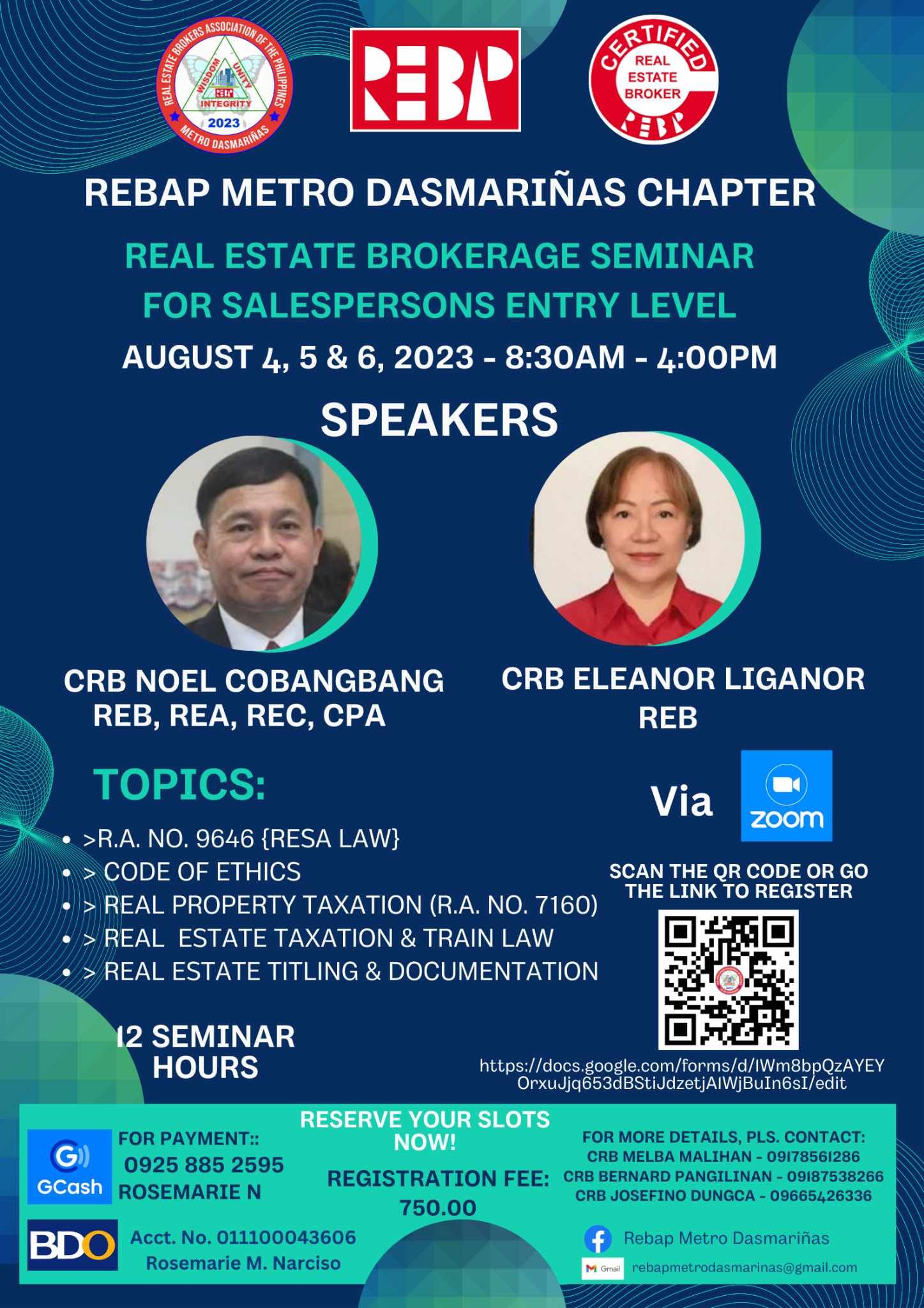 AUGUST REAL ESTATE CPD & TRAINING SCHEDULE - REBAP