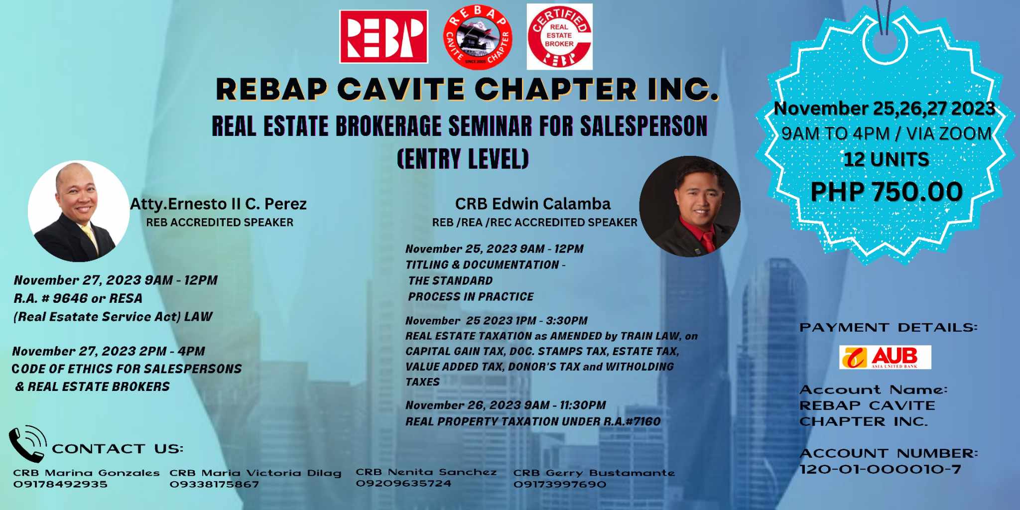 November Schedule of Real Estate Service Training and CPD Seminar - REBAP